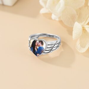 Memory Rings Personalized with Picture Custom Made 925 Sterling Silver Heart Shaped Photo Ring Memorial Jewelry Gift for Women