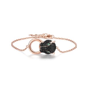 santuzza 925 sterling silver panther bracelet black spinel 14k rose gold plated leopard jaguar bracelets for women