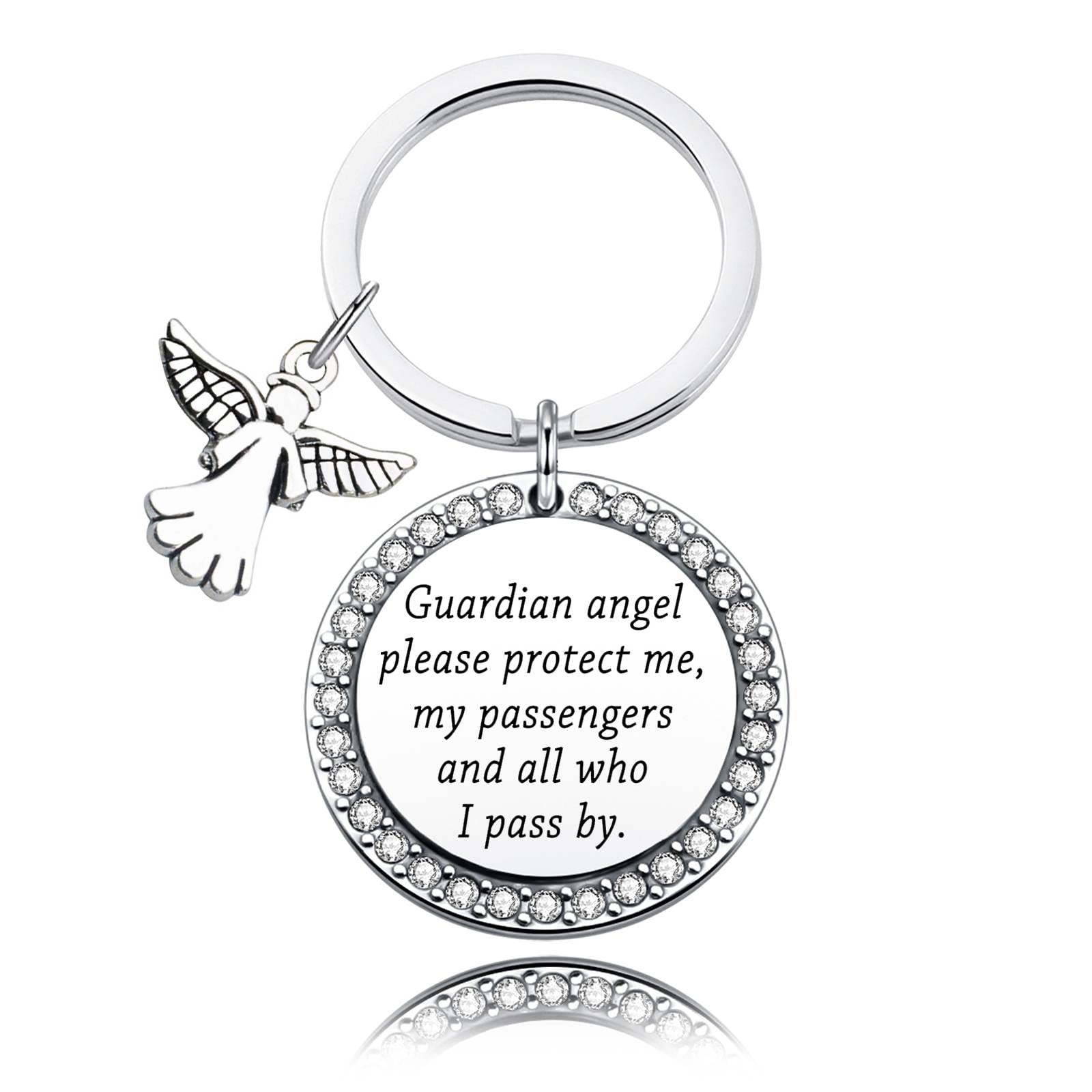 WAJJUAN Guardian Angel Prayer Keychain Guardian Angel Please Protect Me My Passengers Keychain Drive Safe Keychain Prayer Gift (Angel K), 1.18