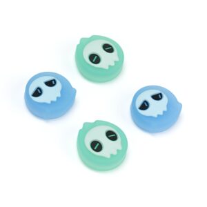 geekshare 4pcs cute ghost theme thumb grip caps,halloween soft silicone joystick cover compatible with nintendo switch/oled/switch lite only - blue phantom