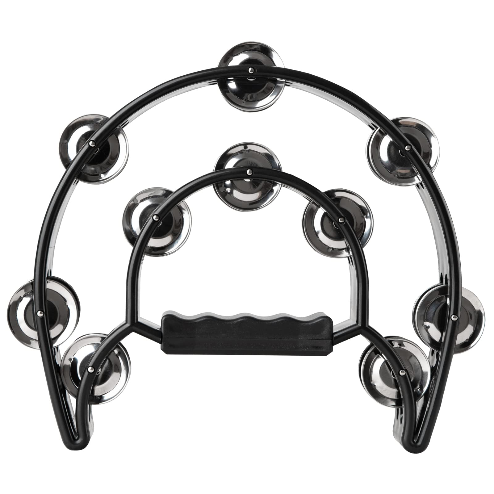 Tambourine Double Row Metal Jingles Bell Hand Held Percussion Half Moon Tambourines Musical Instrument for Adults Kids Party, KTV, Events, Church (Black)