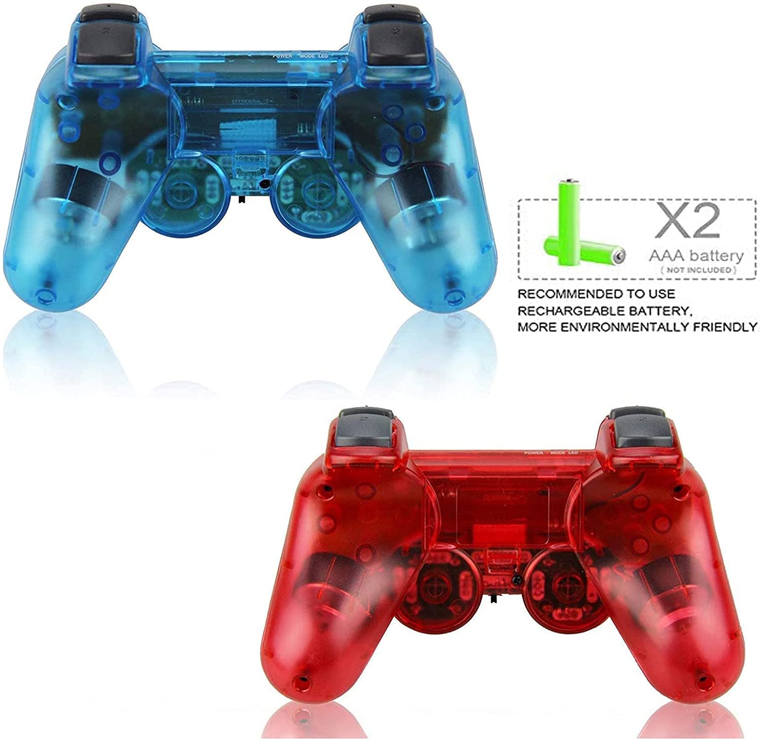 Rzzhgzq PS2 Wireless Controller 2.4G Play Station 2 Gamepad 2 Pack Dual Vibration Compatible with Sony Play -station 2 Console (ClearBlue +ClearRed)