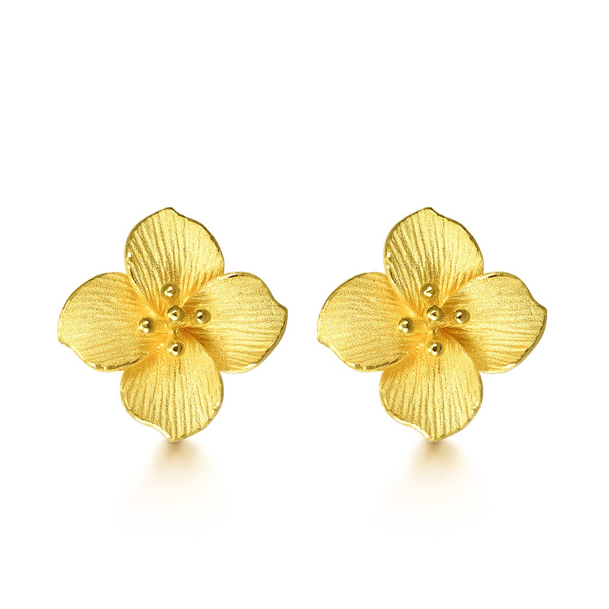 CHOW SANG SANG 999.9 24K Gold Price-by-Weight 4.49g Gold Hydrangeas Stud Earrings for Women and Wedding Occasion 86594E (0.12 tael/ 4.49 Grams, Gold)