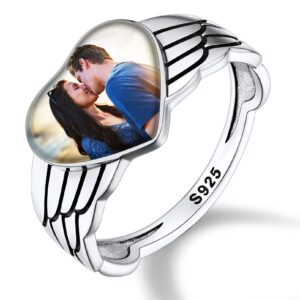 memory rings personalized with picture custom made 925 sterling silver heart shaped photo ring memorial jewelry gift for women