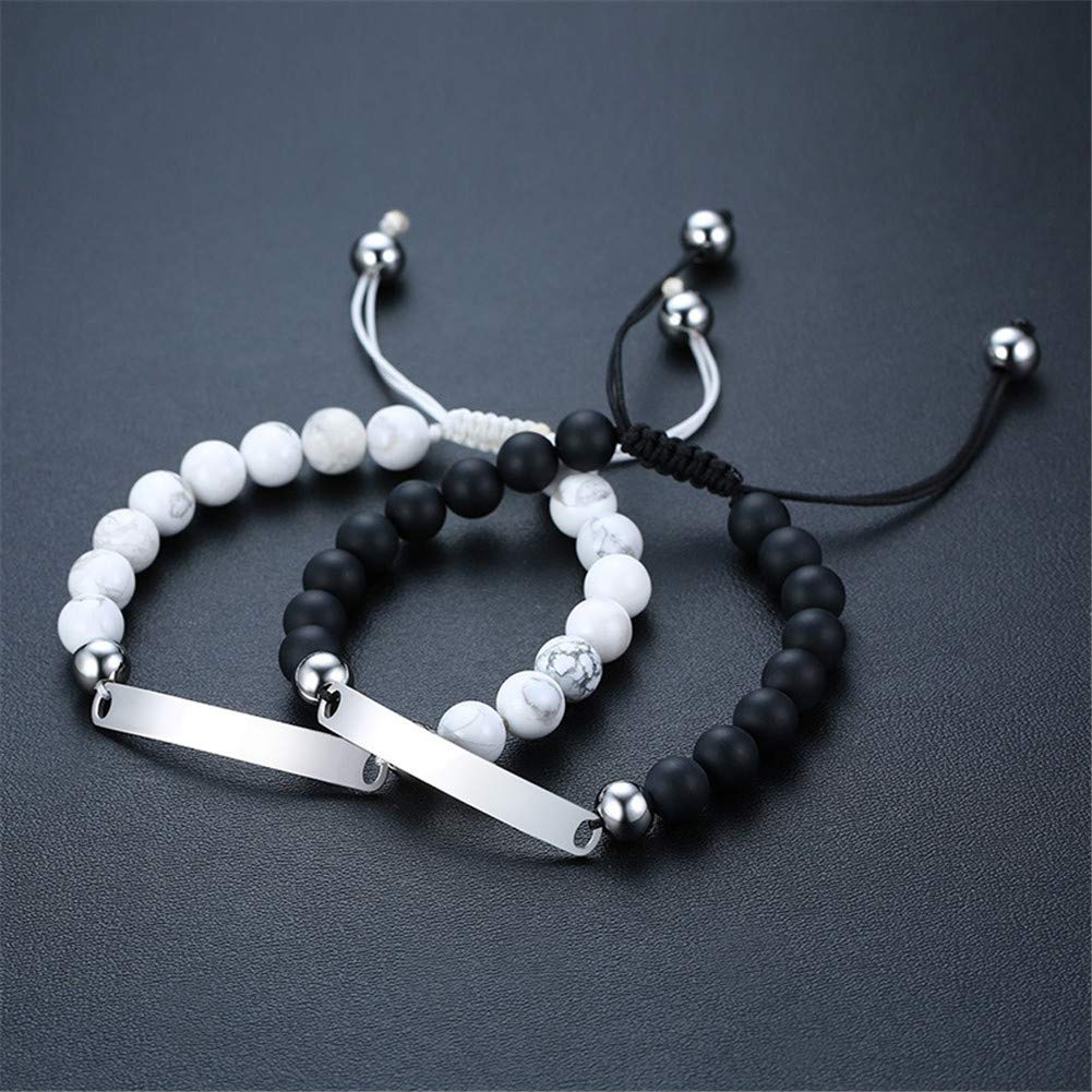 LiFashion Personalized Spotify Code Bracelet Custom Stainless Steel Adjusted Black White Beaded Onyx Music Spotify Scan Code Display Song Bracelets Inspirational Jewelry for Men Women