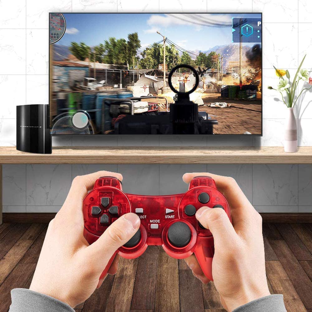 Rzzhgzq PS2 Wireless Controller 2.4G Play Station 2 Gamepad 2 Pack Dual Vibration Compatible with Sony Play -station 2 Console (ClearBlue +ClearRed)