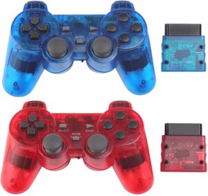 rzzhgzq ps2 wireless controller 2.4g play station 2 gamepad 2 pack dual vibration compatible with sony play -station 2 console (clearblue +clearred)