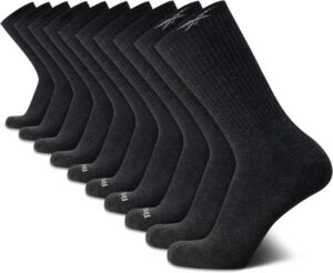 reebok men's crew socks - 10 pack stretch performance cushioned crew socks - arch support athletic socks for men (6-12.5), size 6-12.5, classic grey