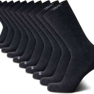 Reebok Men's Crew Socks - 10 Pack Stretch Performance Cushioned Crew Socks - Arch Support Athletic Socks for Men (6-12.5), Size 6-12.5, Classic Grey