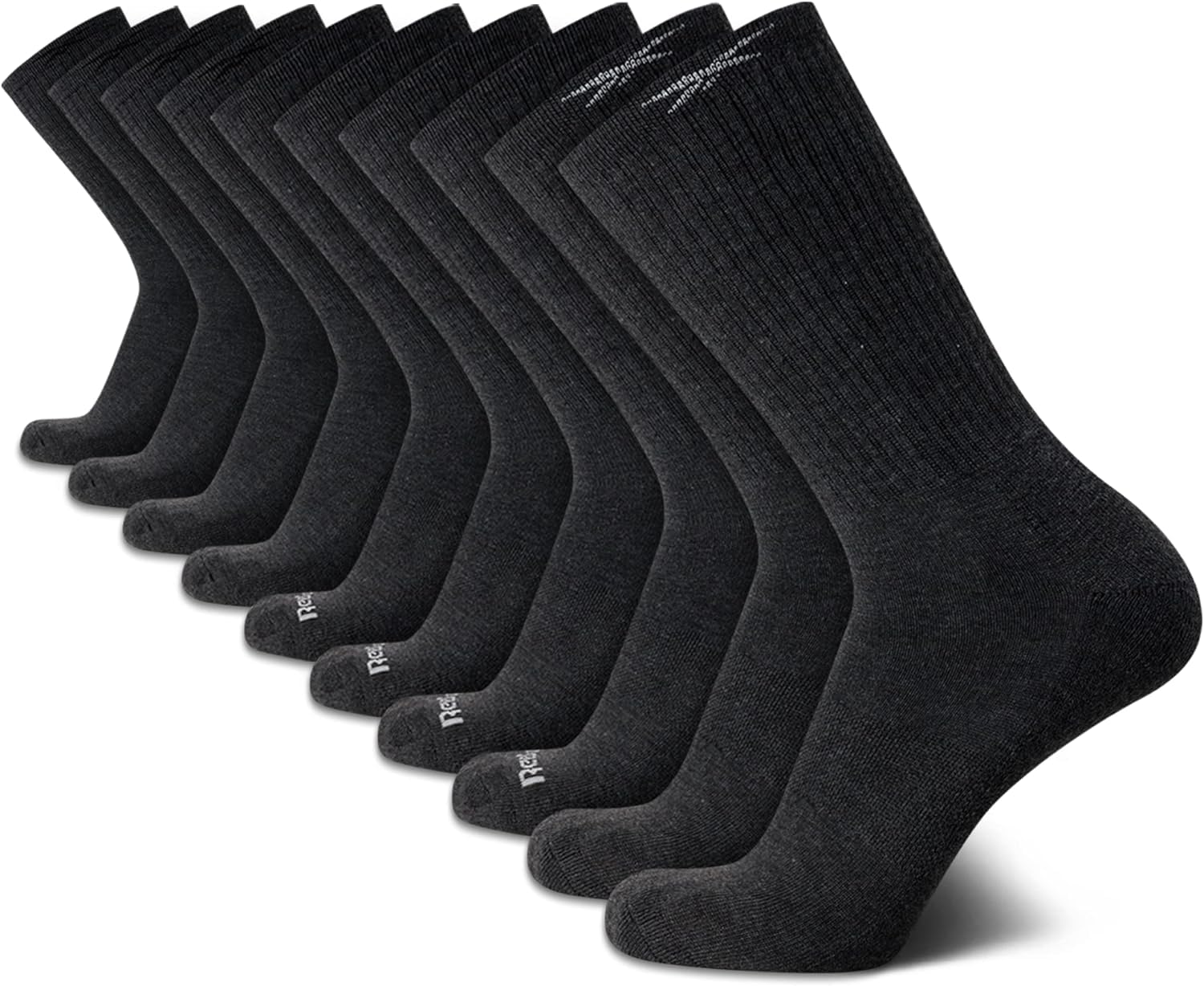 Reebok Men's Crew Socks - 10 Pack Stretch Performance Cushioned Crew Socks - Arch Support Athletic Socks for Men (6-12.5), Size 6-12.5, Classic Grey