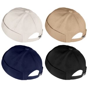 uratot 4 pieces brimless hat docker cap retro cotton no brim hat adjustable rolled cuff brimless hats for men