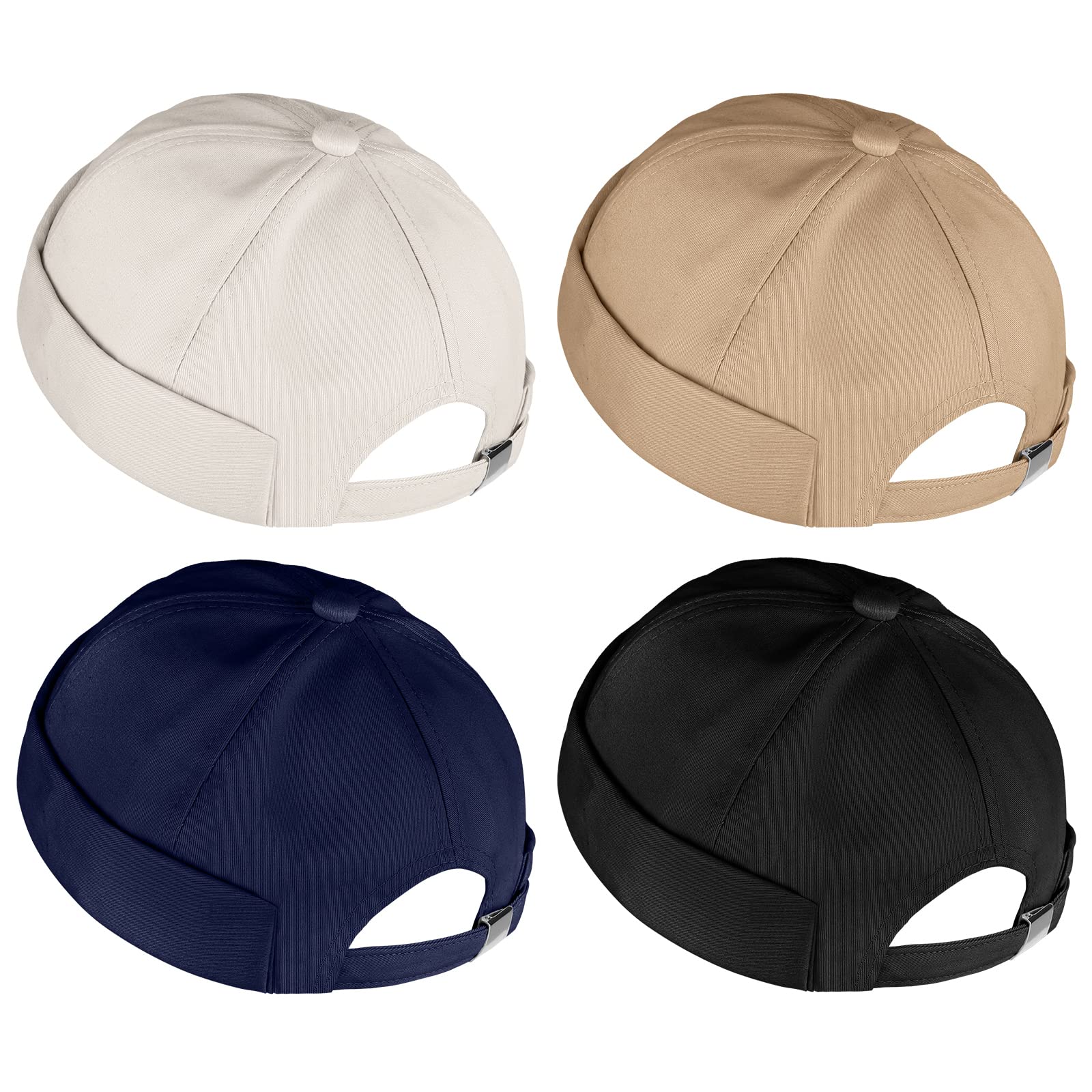 URATOT 4 Pieces Brimless Hat Docker Cap Retro Cotton No Brim Hat Adjustable Rolled Cuff Brimless Hats for Men