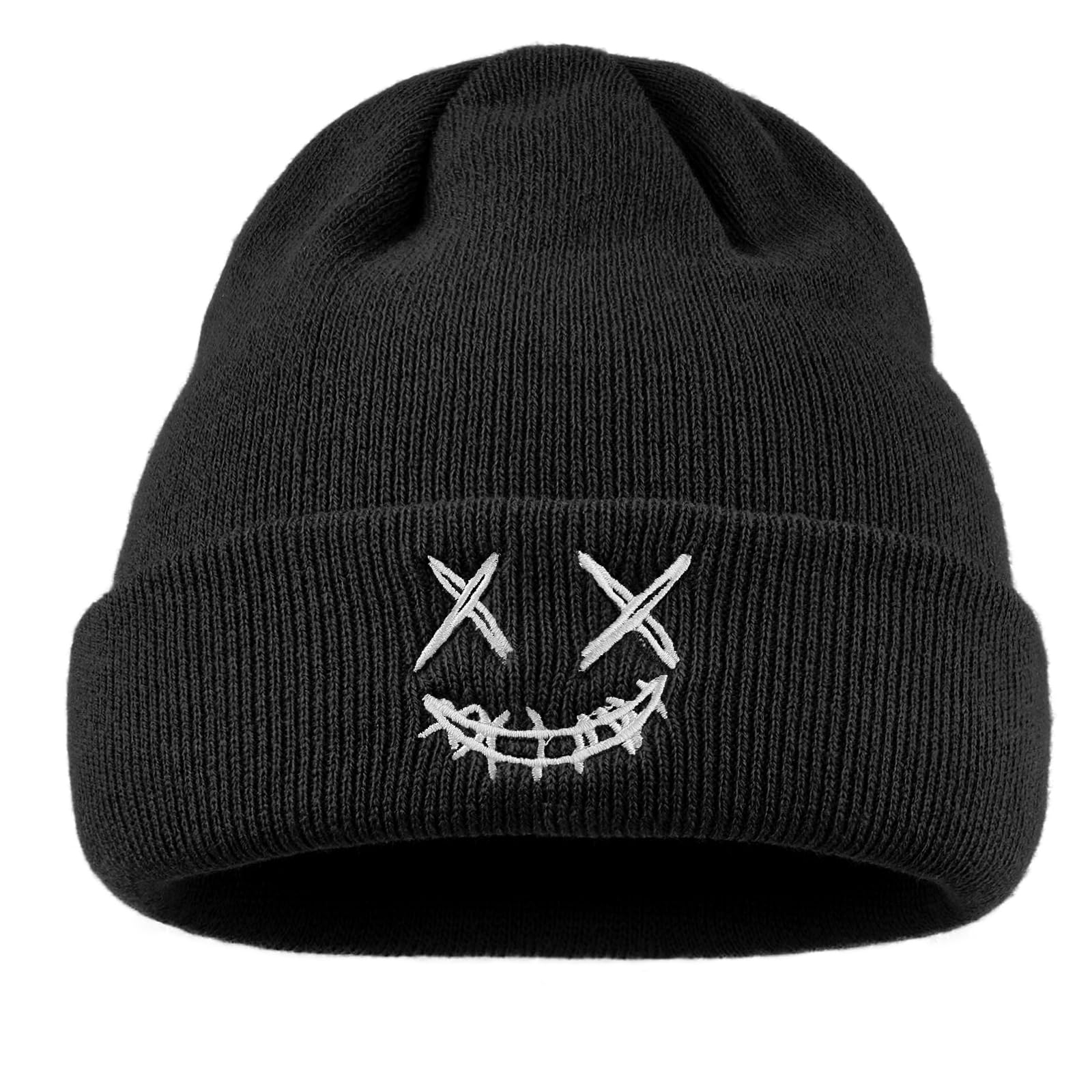 Croogo Smile Beanie for Men Women Embroidery Slouchy Knit Beanie Hat Winter Hat Skull Cap Soft Stocking Hats,Black-KH26