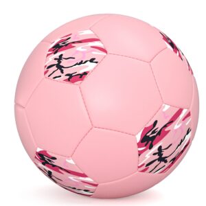 pp picador soccer ball size 4, kids soccer balls for youth girls boys child teen age 4-8 8-12 outdoor training gift with pump(camouflage pink)