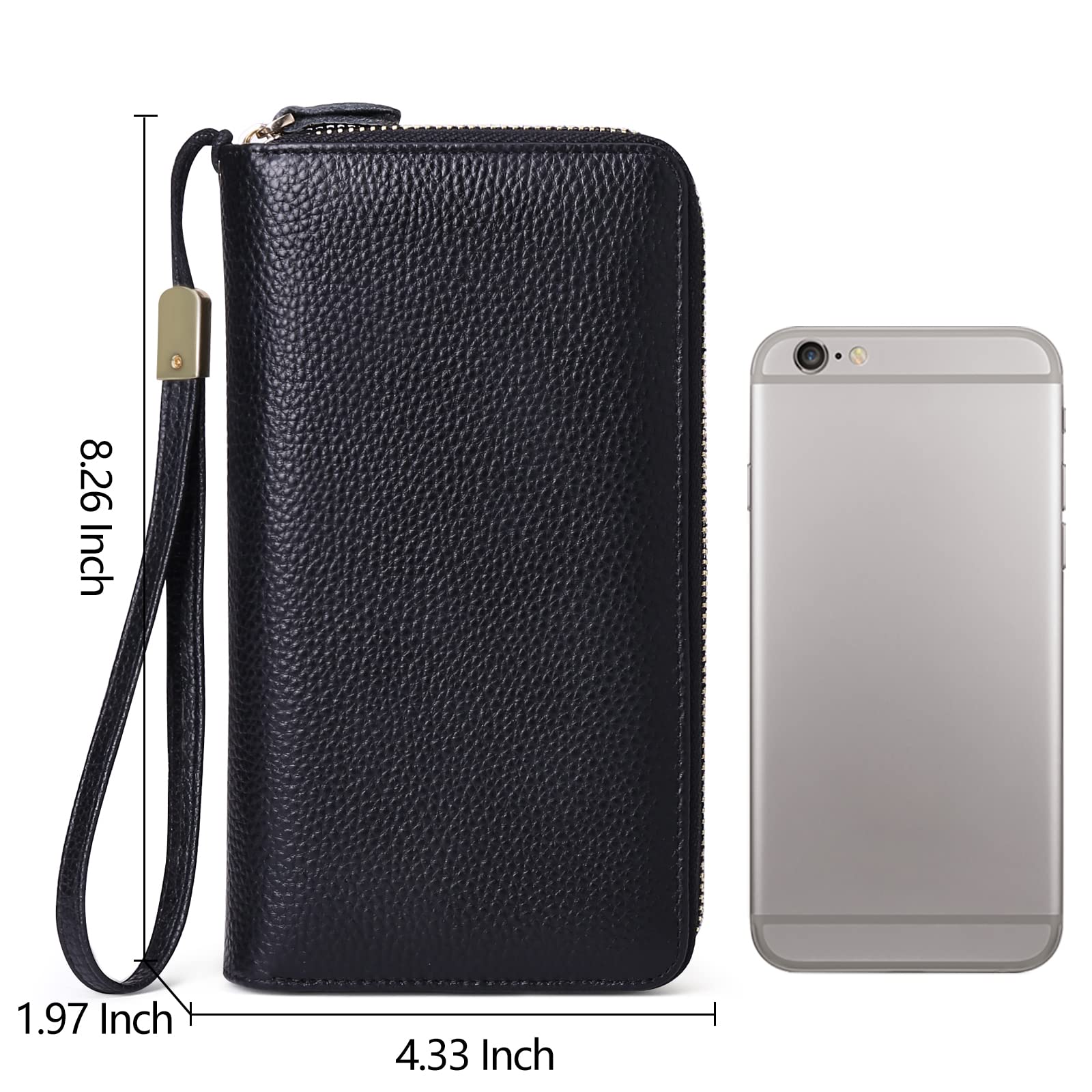 SENDEFN Leather Women Wallet RFID Blocking Zipper Around Phone Holder Clutch Wristlet Large Capacity