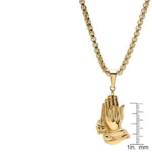 Steeltime 18K Gold Plated Stainless Steel Praying Hands Pendant with 24" Inch Box Chain Necklace | Serenity prayer necklace | Religious Necklace for Men & Women | Gold