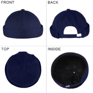 URATOT 4 Pieces Brimless Hat Docker Cap Retro Cotton No Brim Hat Adjustable Rolled Cuff Brimless Hats for Men