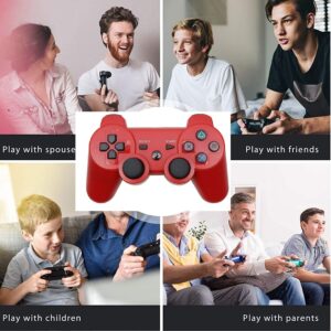 Rzzhgzq 2 Pack PS3 Wireless Controller Playstation 3 Controller Wireless Bluetooth Gamepad with USB Charger Cable for PS3 Console (SILVER+RED)