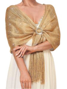 aukmla shawls and wraps for evening dresses party scarf with crystal buckle weddings accessories for bride and bridesmaids (gold)