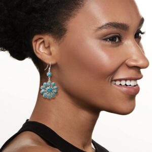 Ross-Simons Turquoise Flower Drop Earrings in Sterling Silver