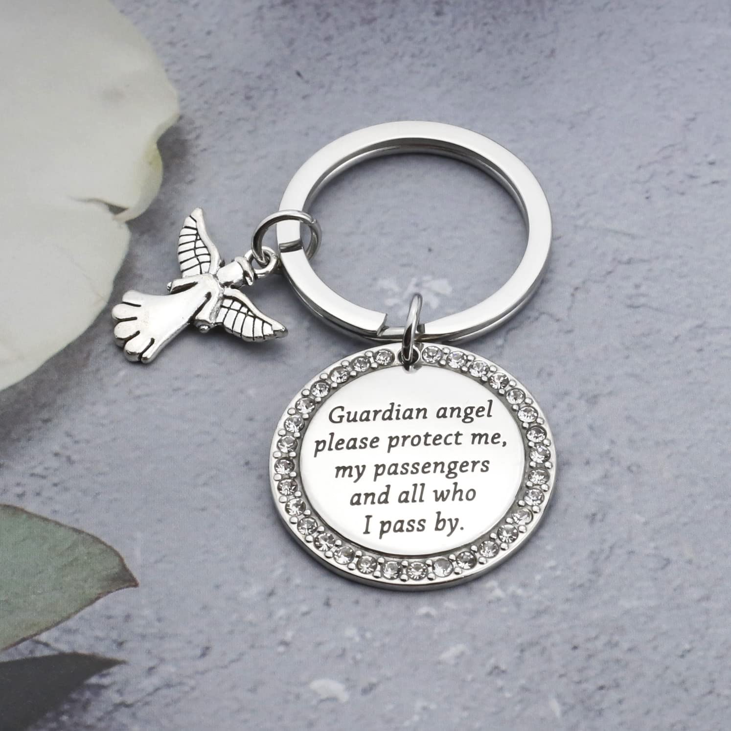 WAJJUAN Guardian Angel Prayer Keychain Guardian Angel Please Protect Me My Passengers Keychain Drive Safe Keychain Prayer Gift (Angel K), 1.18