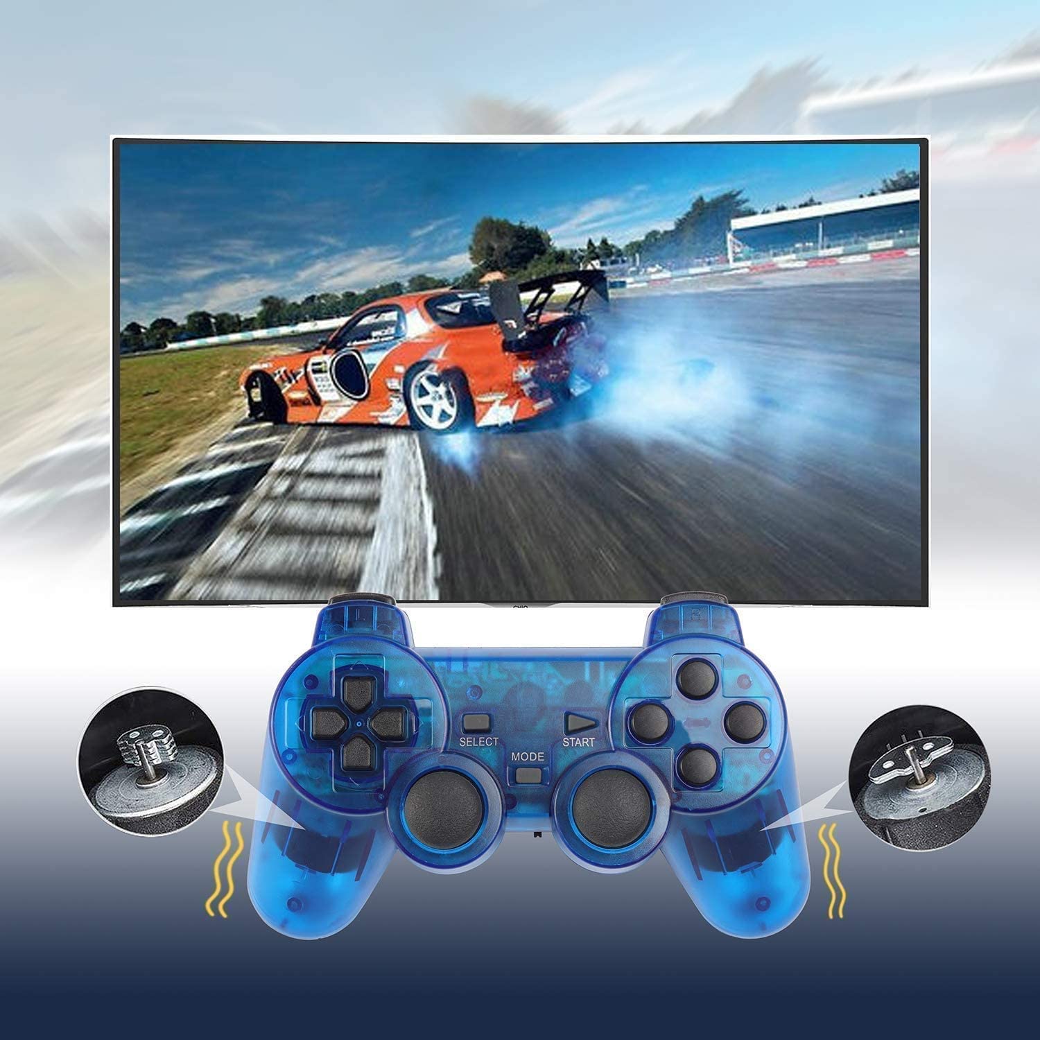 Rzzhgzq PS2 Wireless Controller 2.4G Play Station 2 Gamepad 2 Pack Dual Vibration Compatible with Sony Play -station 2 Console (ClearBlue +ClearRed)