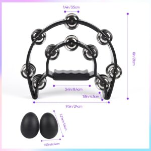 Tambourine Double Row Metal Jingles Bell Hand Held Percussion Half Moon Tambourines Musical Instrument for Adults Kids Party, KTV, Events, Church (Black)