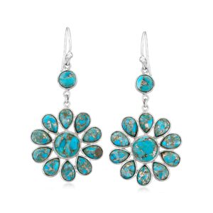 ross-simons turquoise flower drop earrings in sterling silver