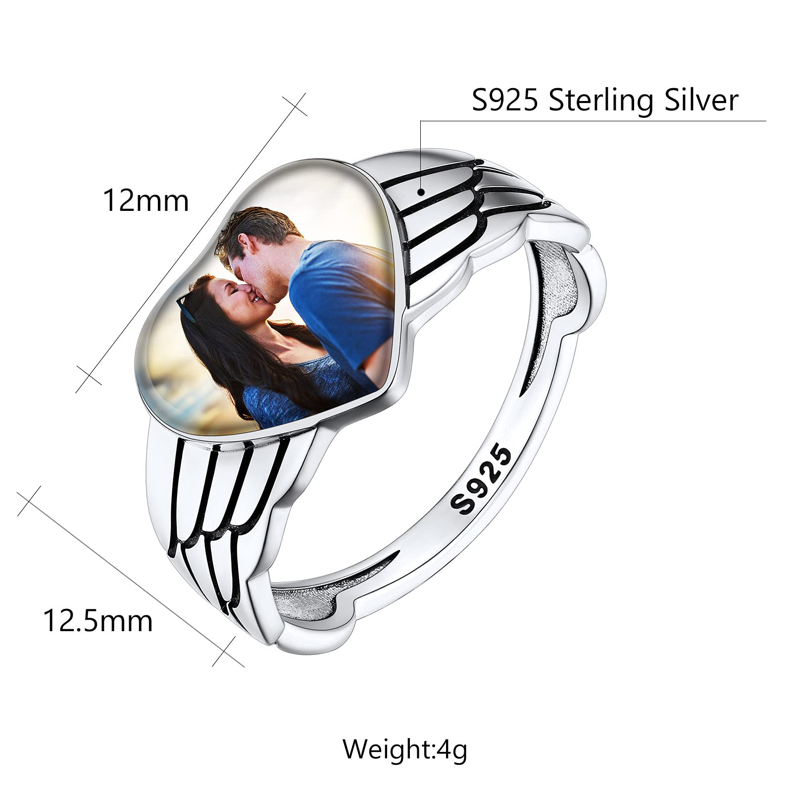 Memory Rings Personalized with Picture Custom Made 925 Sterling Silver Heart Shaped Photo Ring Memorial Jewelry Gift for Women