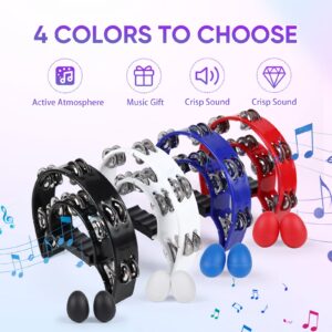 Tambourine Double Row Metal Jingles Bell Hand Held Percussion Half Moon Tambourines Musical Instrument for Adults Kids Party, KTV, Events, Church (Black)