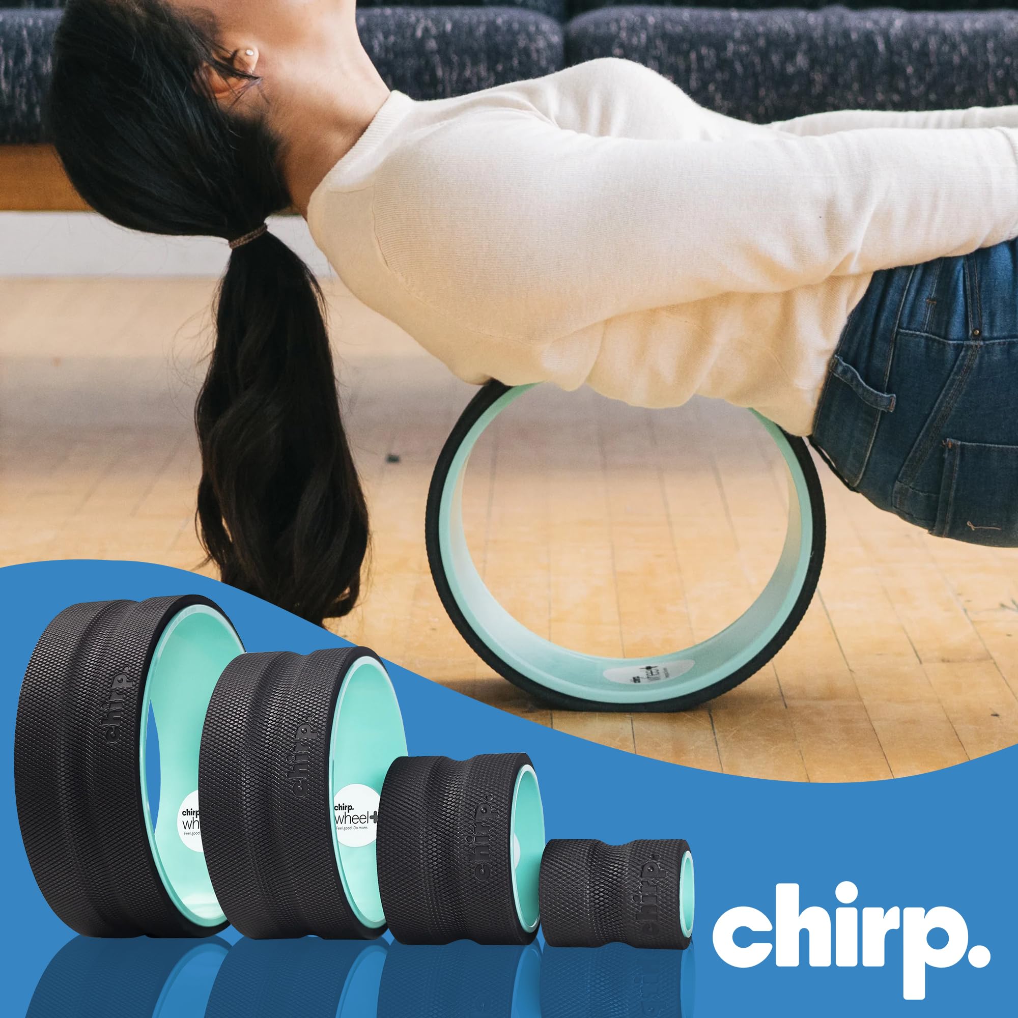 Chirp Wheel Foam Roller - Targeted Back Foam Roller for Back Pain Relief, Deep Tissue Muscle Massage, Trigger Point Round High Density Foam Roller for Physical Therapy & Exercise, 4-Pack Mint