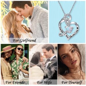 Valentine's Day Jewelry, 925 Sterling Silver Engraved I Love You More The End I Win Lab Opal CZ Infinity Heart Charm Pendant Necklace Jewelry for Women Friend Wife,18 inch