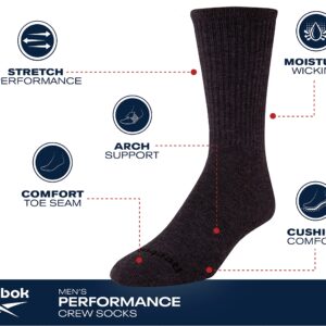 Reebok Men's Crew Socks - 10 Pack Stretch Performance Cushioned Crew Socks - Arch Support Athletic Socks for Men (6-12.5), Size 6-12.5, Classic Grey