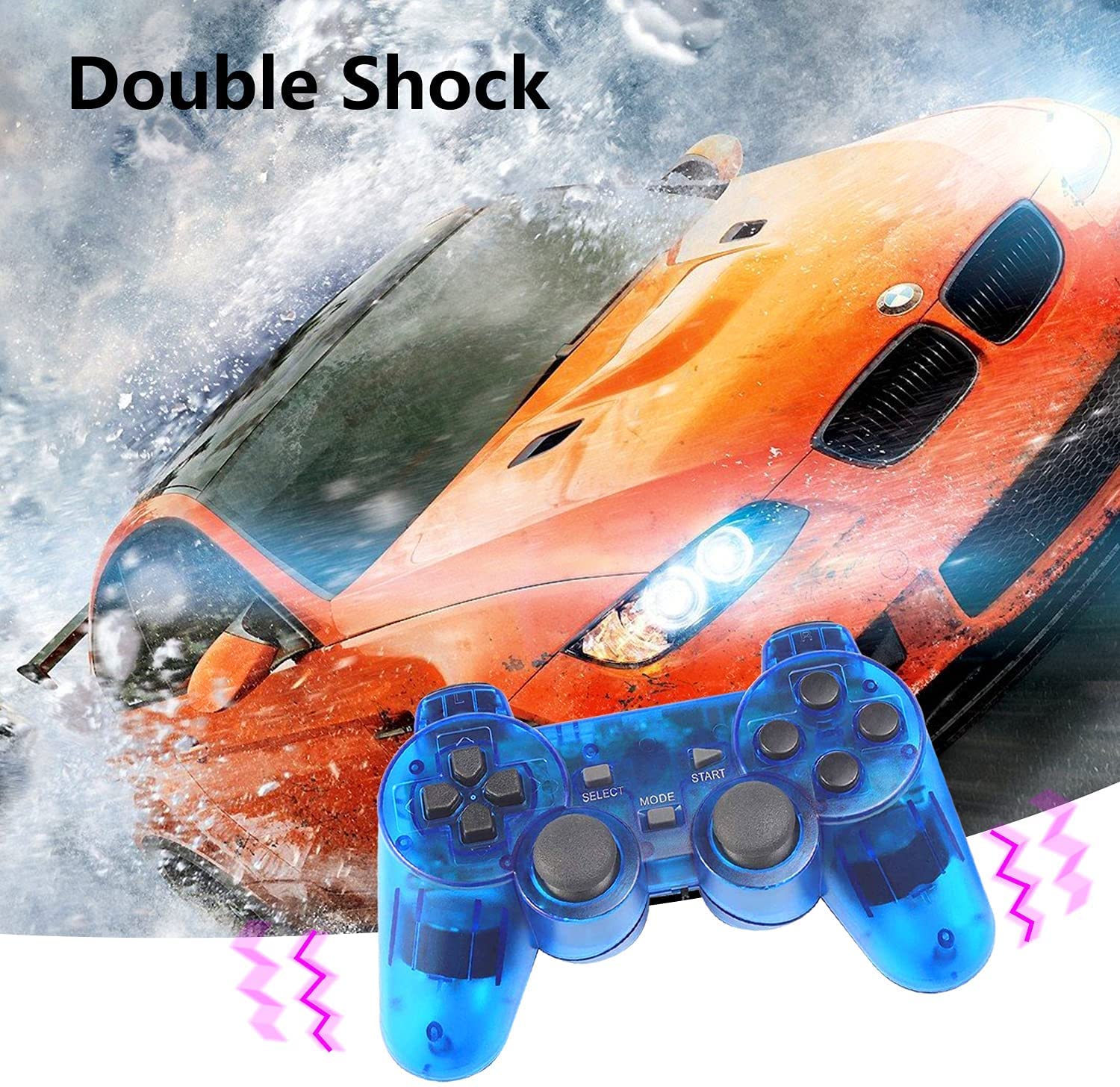 Rzzhgzq PS2 Wireless Controller 2.4G Play Station 2 Gamepad 2 Pack Dual Vibration Compatible with Sony Play -station 2 Console (ClearBlue +ClearRed)