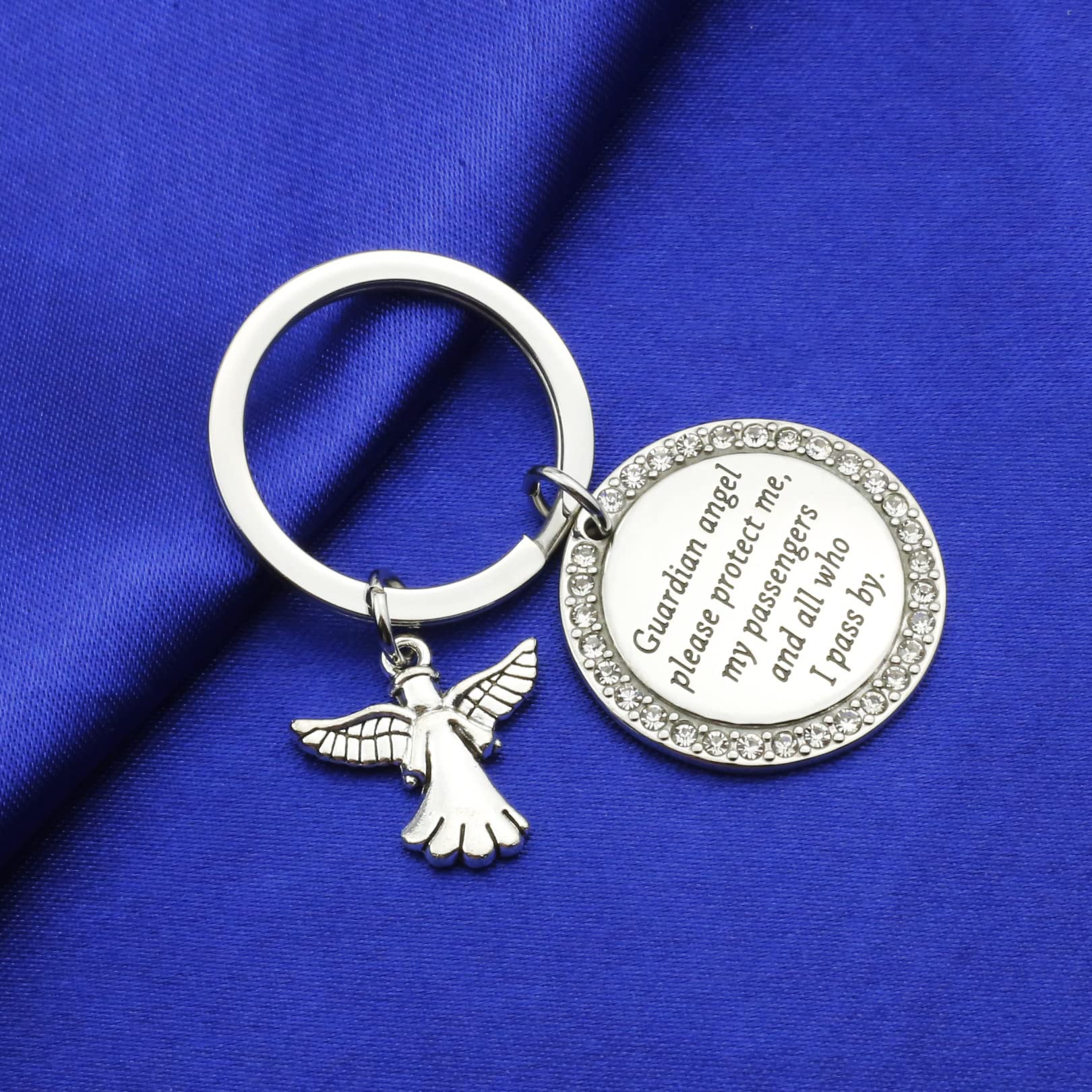 WAJJUAN Guardian Angel Prayer Keychain Guardian Angel Please Protect Me My Passengers Keychain Drive Safe Keychain Prayer Gift (Angel K), 1.18