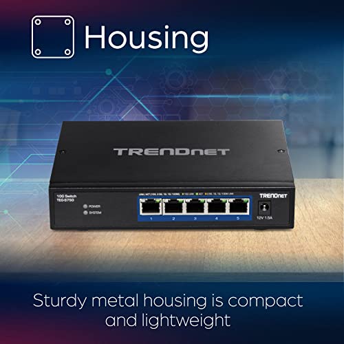 TRENDnet 5-Port 10G Switch, 5 x 10G RJ-45 Ports, 100Gbps Switching Capacity, Supports 2.5G and 5G-BASE-T Connections, Lifetime Protection, Black, TEG-S750