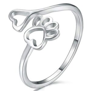 jude jewelers stainless steel cute dog's cat's paw cocktail party holiday wedding anniversary statement ring (silver, 8)