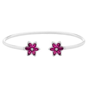 timeless love created ruby & 0.01 ct diamond 6.5" flexible flower bangle tube in sterling silver, dainty jewelry for women, women’s fashion bracelets, luxury bangles for women