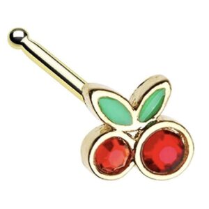 Amelia Fashion 20 Gauge Golden Pretty Please with a Cherry Nose Stud Ring 316L Surgical Steel (Gold)