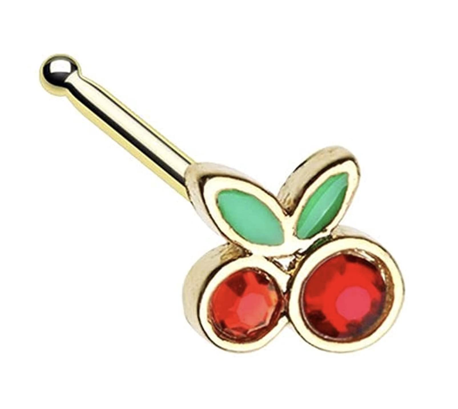 Amelia Fashion 20 Gauge Golden Pretty Please with a Cherry Nose Stud Ring 316L Surgical Steel (Gold)