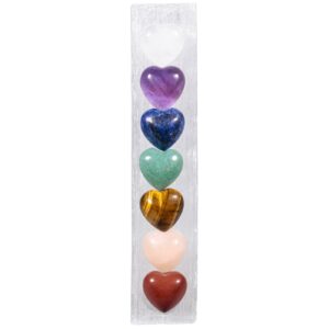 tumbeelluwa 4.37in selenite stick with 7 chakra crystal heart stones oblong energy selenite wand glueing with love shape stones for meditation yoga and balancing