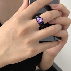 Gothic Jewelry Black Skull Rings Biker Rings Halloween Gothic Engagement Rings for Women Vampire Accessories Halloween Gifts (Purple, 8)