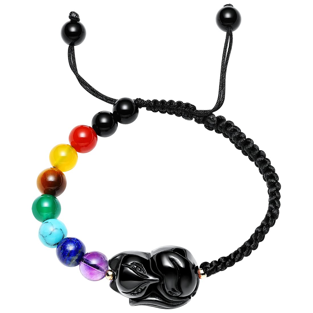 Jewever 7 Chakra Bracelet for Women Fox Black Obsidian Crystals and Gemstones Braided Rope Natural Stone Yoga Meditation Beads Bangle