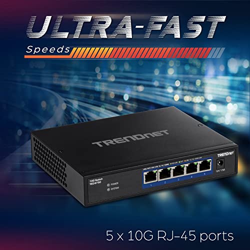 TRENDnet 5-Port 10G Switch, 5 x 10G RJ-45 Ports, 100Gbps Switching Capacity, Supports 2.5G and 5G-BASE-T Connections, Lifetime Protection, Black, TEG-S750