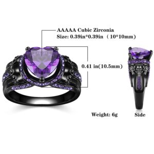 Gothic Jewelry Black Skull Rings Biker Rings Halloween Gothic Engagement Rings for Women Vampire Accessories Halloween Gifts (Purple, 8)