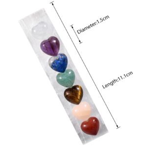 TUMBEELLUWA 4.37in Selenite Stick with 7 Chakra Crystal Heart Stones Oblong Energy Selenite Wand Glueing with Love Shape Stones for Meditation Yoga and Balancing