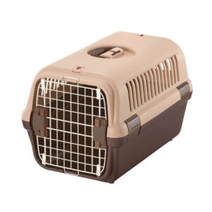 richell pet travel carrier size medium in brown, travel carrier or crate for dogs and cats up to 17.6 lbs.