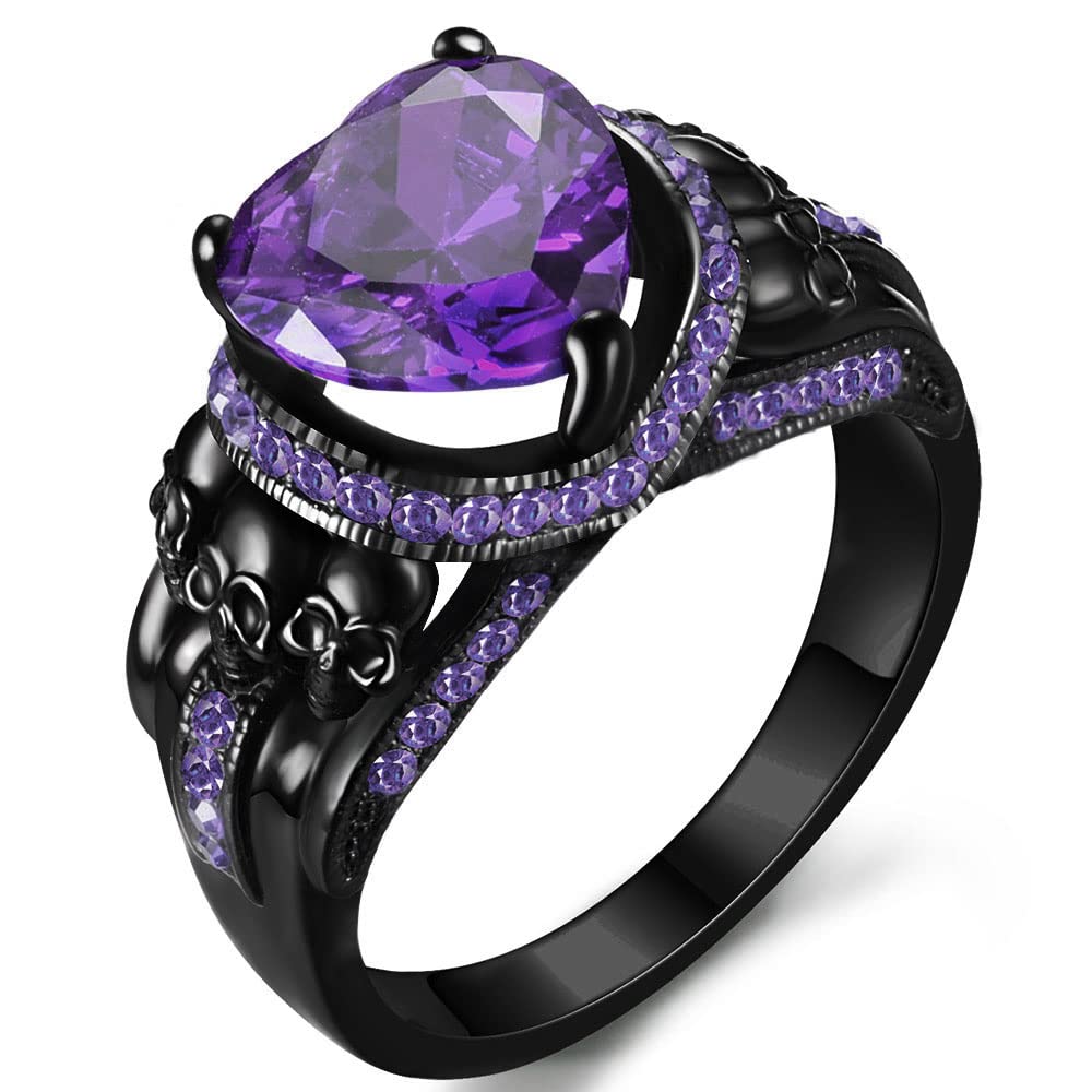 Gothic Jewelry Black Skull Rings Biker Rings Halloween Gothic Engagement Rings for Women Vampire Accessories Halloween Gifts (Purple, 8)