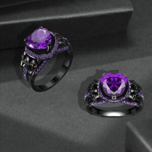 Gothic Jewelry Black Skull Rings Biker Rings Halloween Gothic Engagement Rings for Women Vampire Accessories Halloween Gifts (Purple, 8)