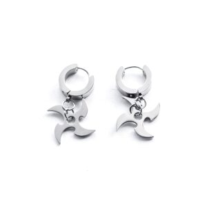 fabric of the universe stainless steel shuriken dangle pendant earrings (srk-02 ss shuriken)